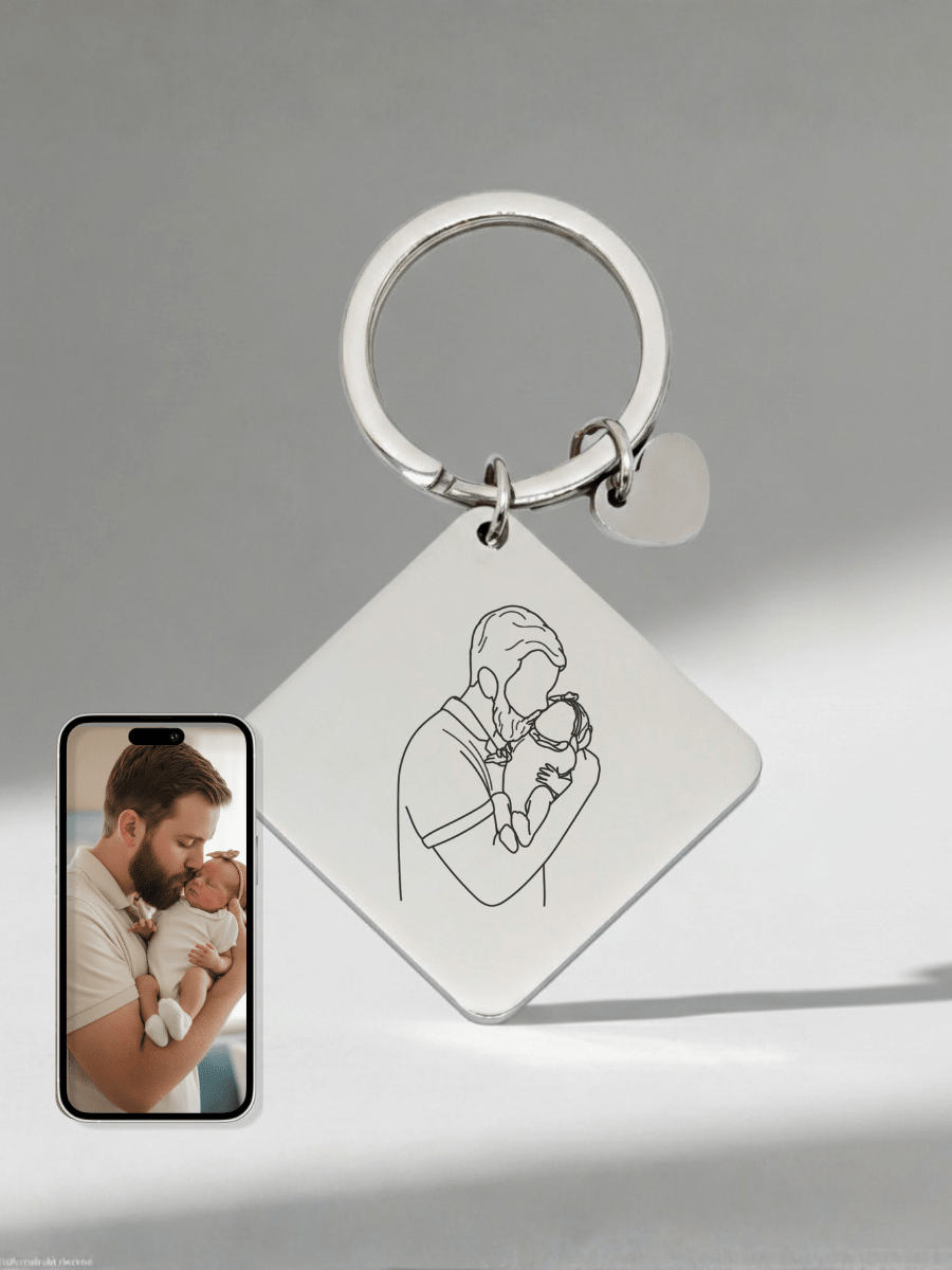 Photo Engraved Outlined Square Keychain – Unique Gift for Dad ...